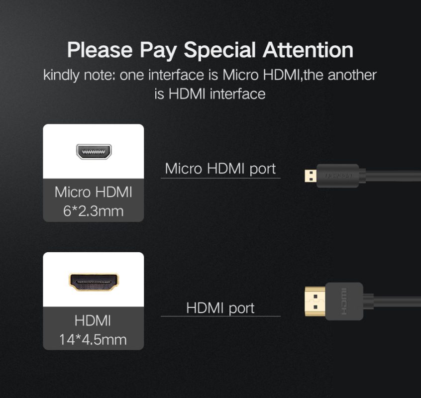 Cáp Micro HDMI to HDMI dài 3m Ugreen 30104, hỗ trợ 4K30Hz HDR - Ugreen ...